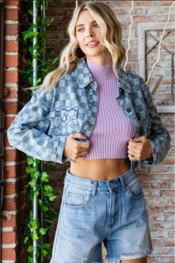 Denim Check Print Crop Shirt Jacket – Cotton Patch Boutique